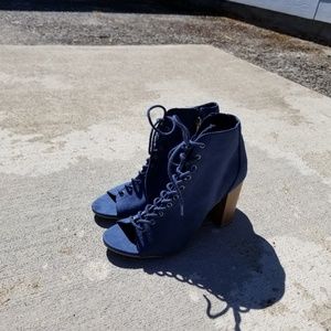 Report | Shoes | Report Blue Suede Open Toe Heels That Lace And Zip ...